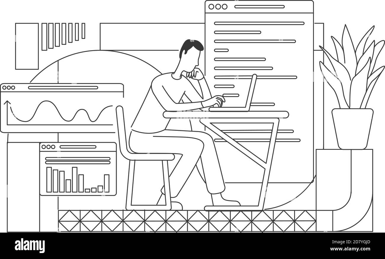 Employee writing financial report thin line vector illustration Stock ...