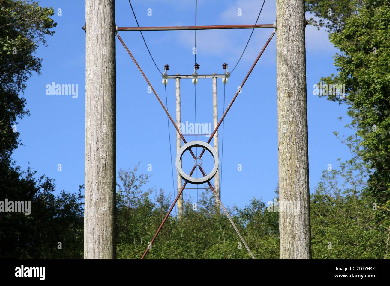 Overhead Electricity Powers lines in the Scottish Countryside, blue ...
