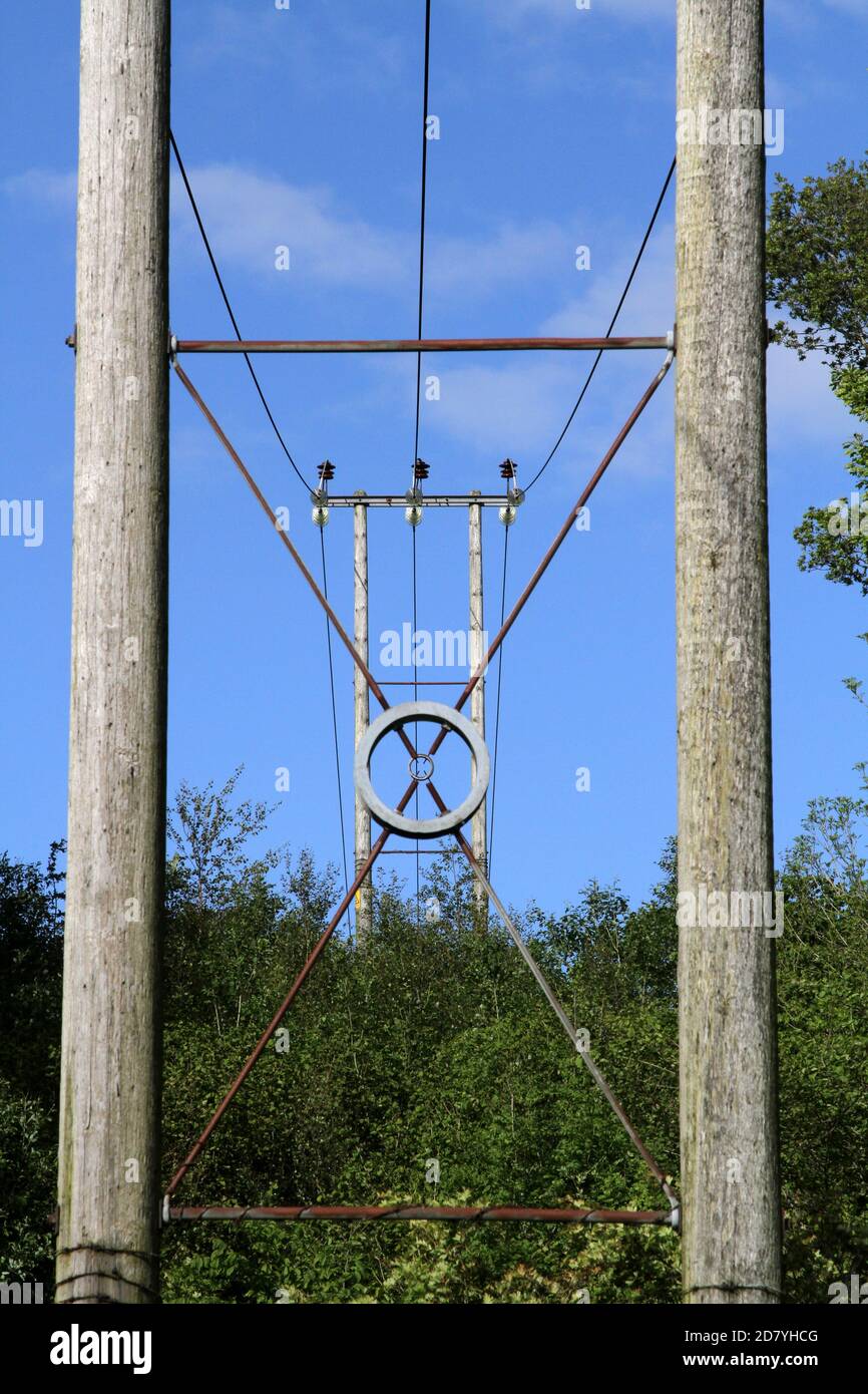 Overhead Electricity Powers lines in the Scottish Countryside, blue ...