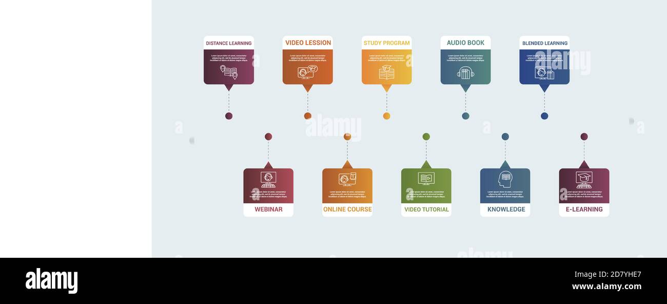 Infographic E-Learning template. Icons in different colors. Include ...