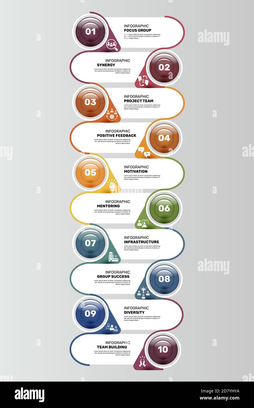 Infographic Team Building template. Icons in different colors. Include ...