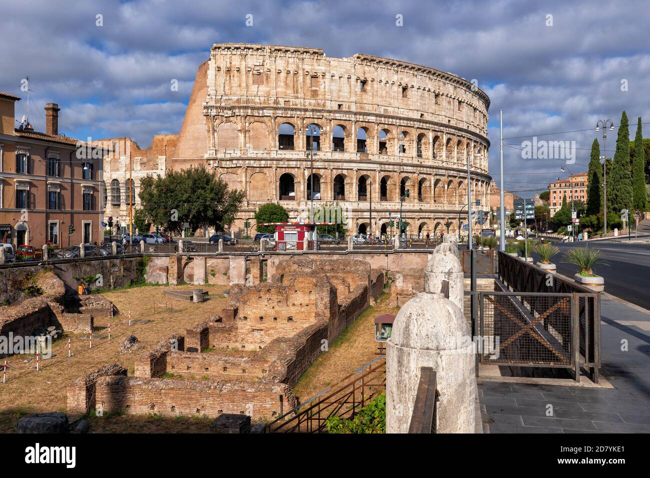 The Colosseum and Ludus Magnus ancient gladiatorial school ruins in ...