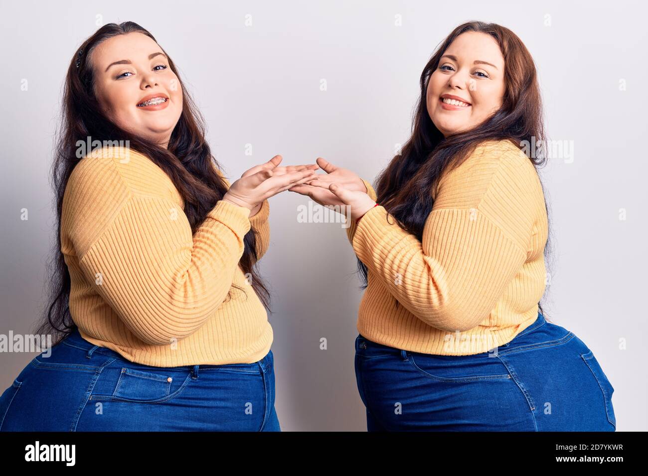 Fat woman showing hand palms hi-res stock photography and images - Alamy