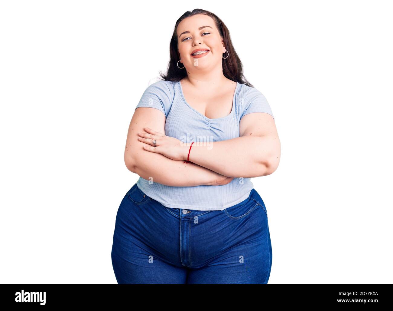 Young plus size woman wearing casual clothes happy face smiling with ...