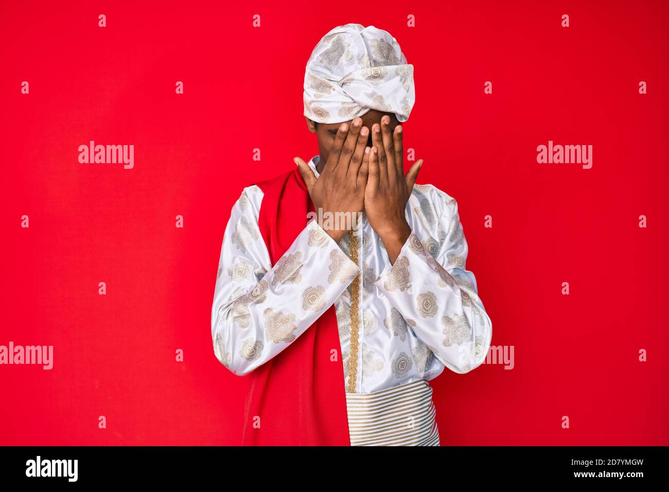 Handsome indian man wearing tradition sherwani saree clothes with sad ...