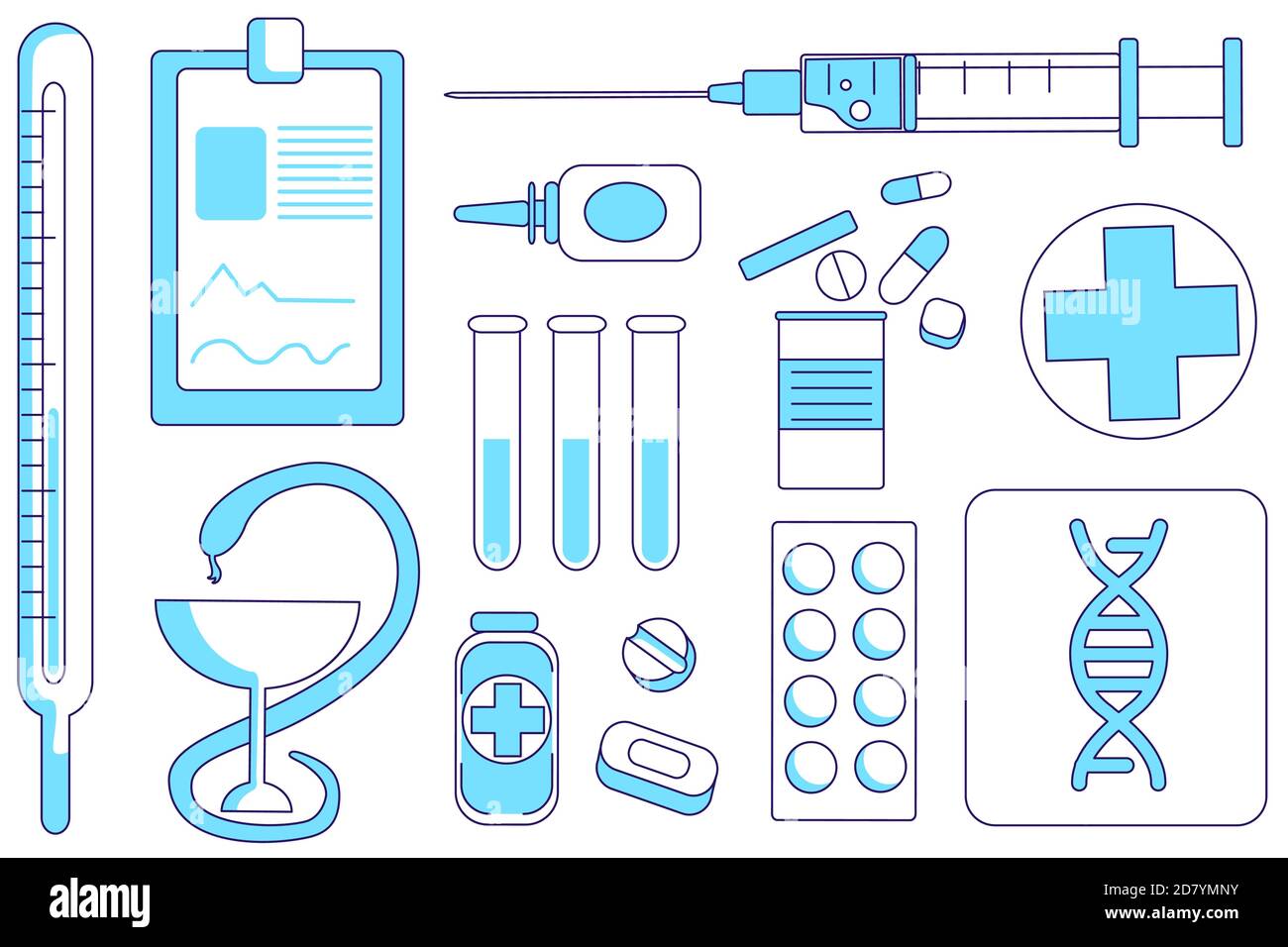Medicine items turquoise linear objects set Stock Vector Image & Art ...