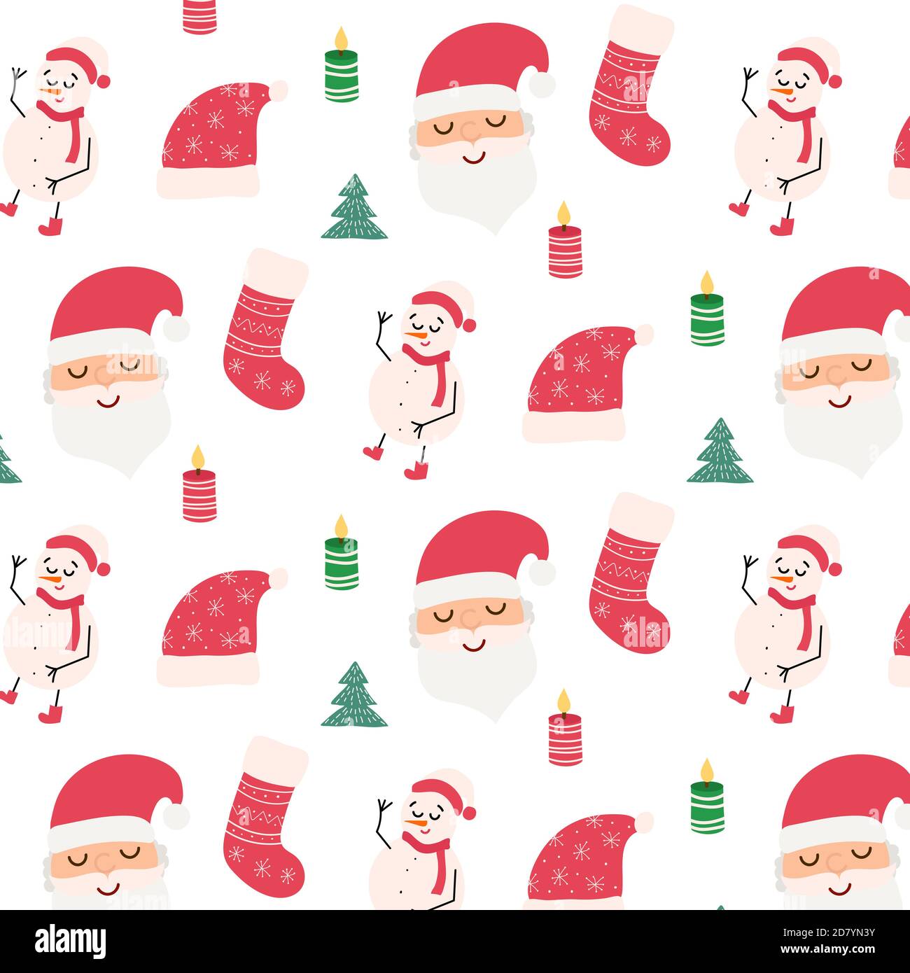 Seamless pattern of symbols of Christmas. Santa Claus, Snowman, candles ...