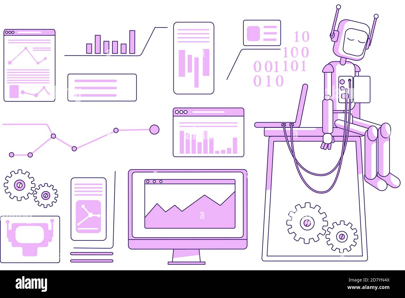 Electronics engineering items purple linear objects set Stock Vector ...