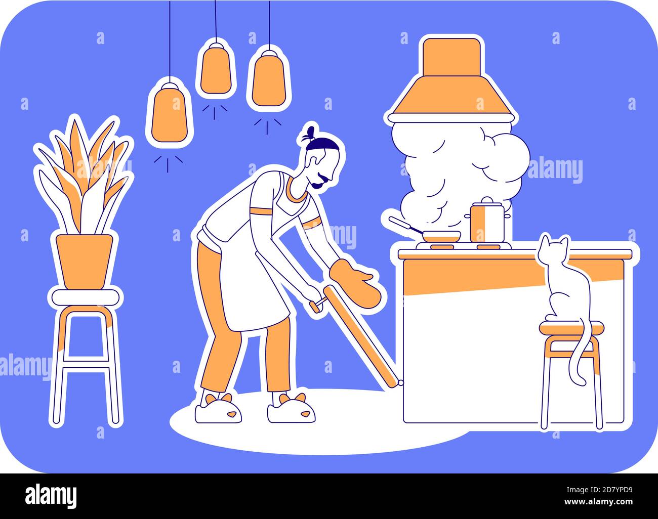 Man cook at home flat silhouette vector illustration Stock Vector Image ...