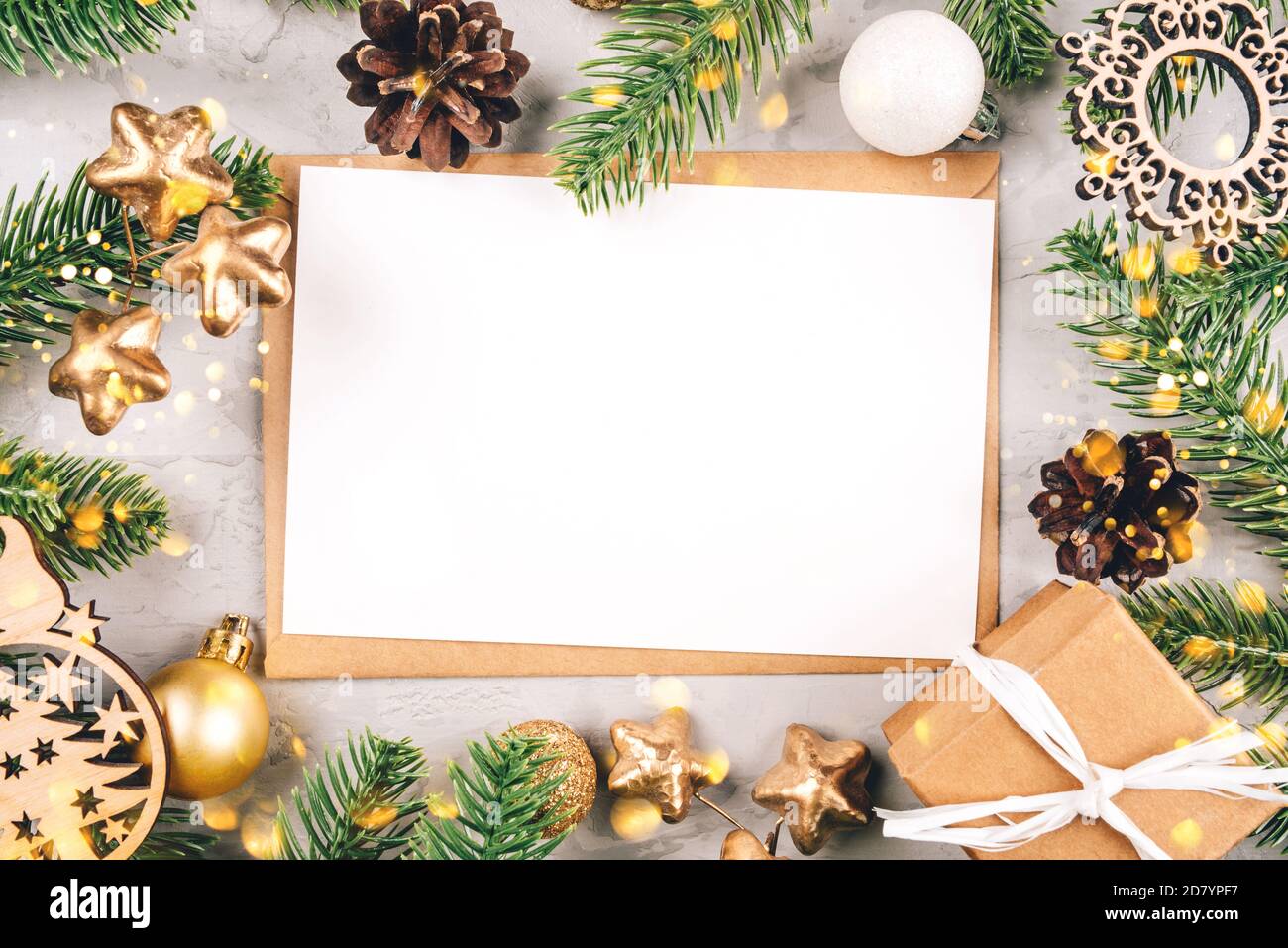 Christmas composition of fir tree branches and decorations Stock Photo ...