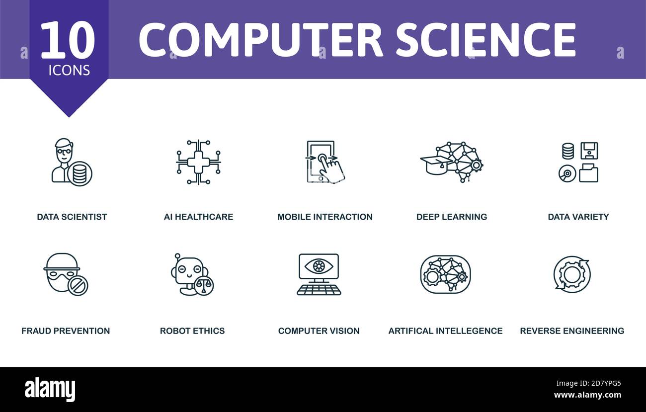 Computer Science icon set. Collection contain engineering, ethics ...