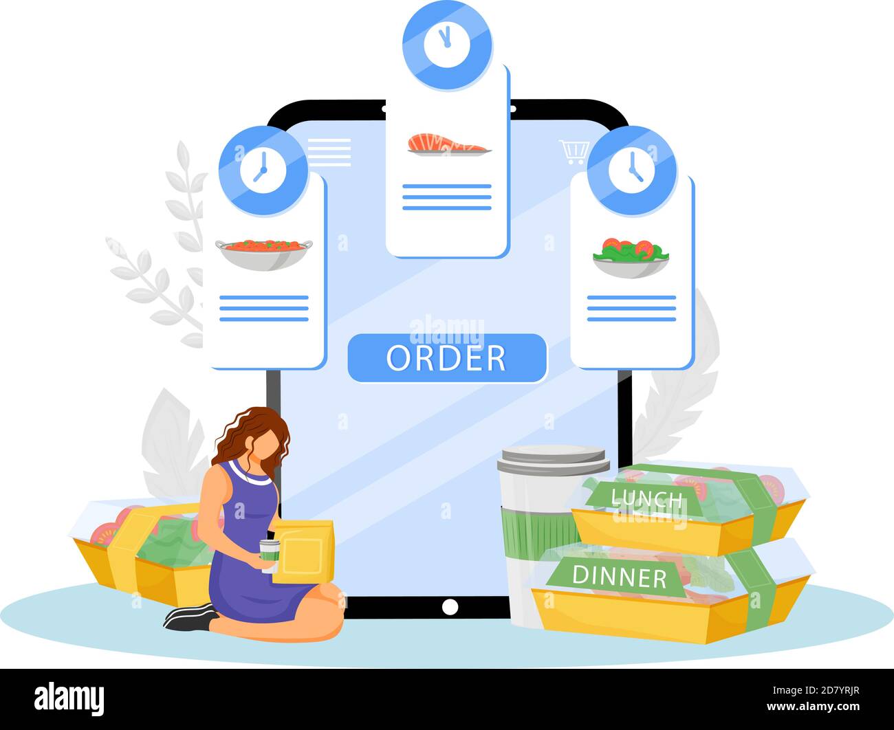 Ready diet food online order and delivery flat concept vector ...