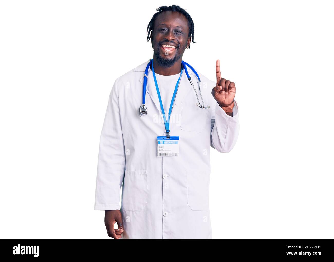 Young african american man with braids wearing doctor stethoscope and ...