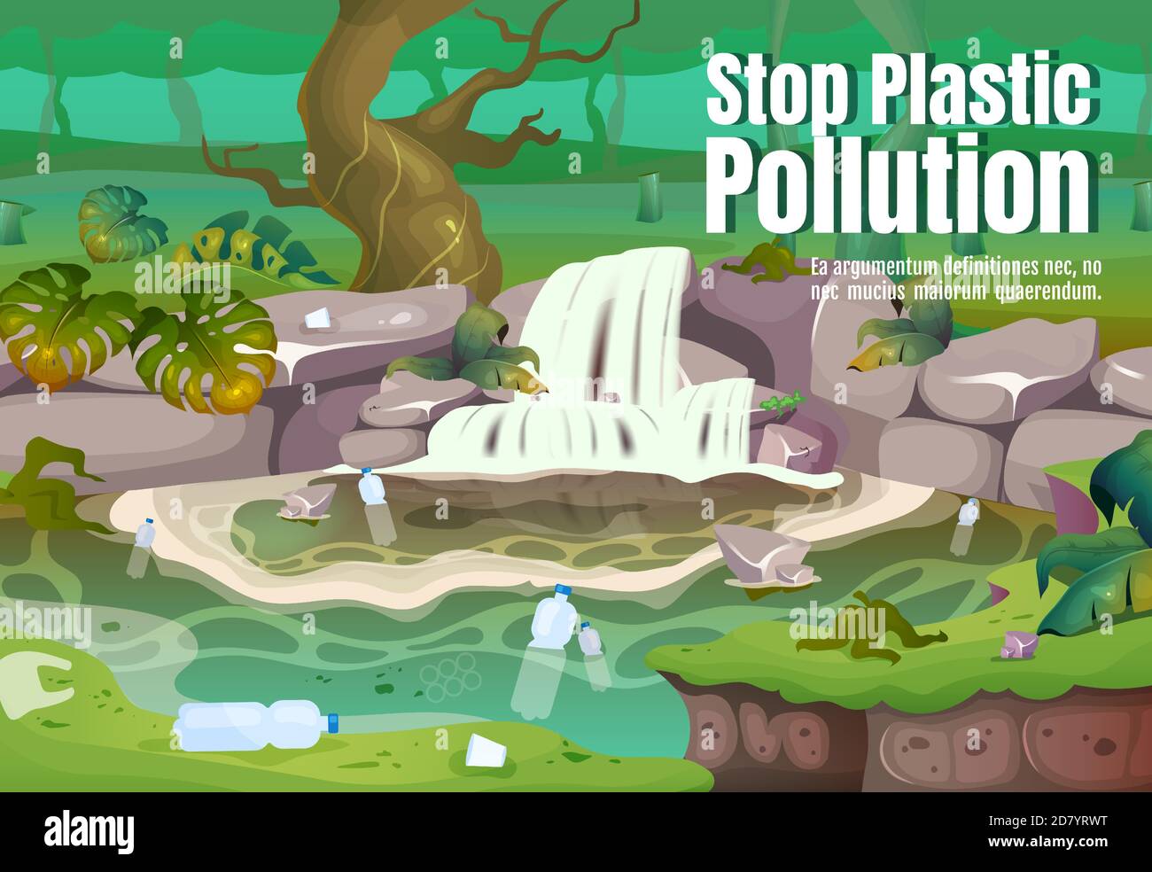 Stop plastic pollution poster flat vector template Stock Vector Image ...