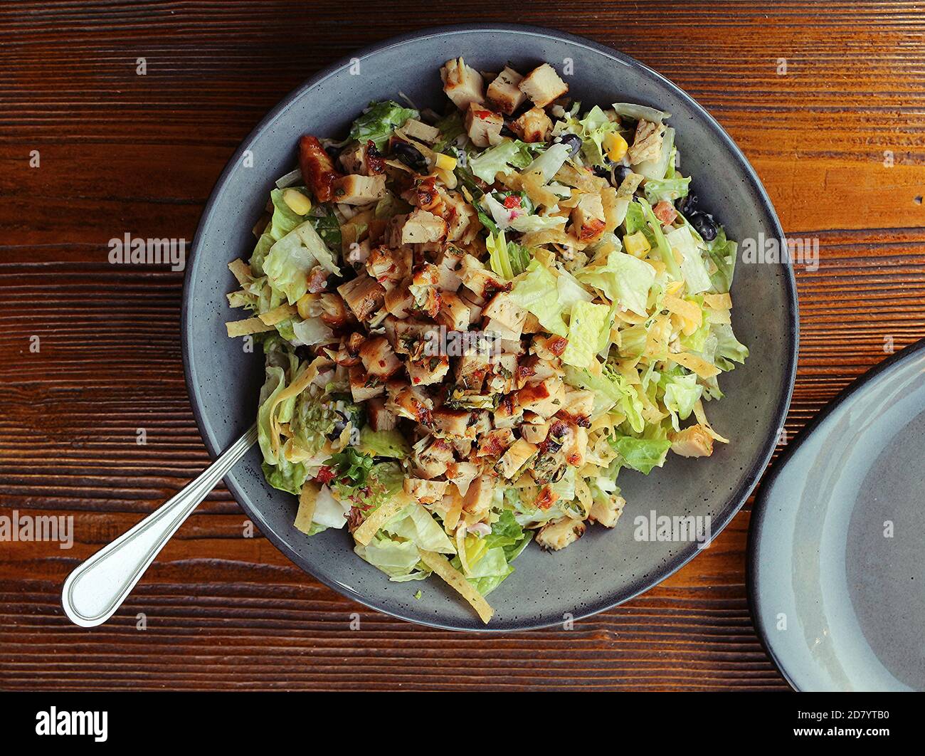 Sriracha salad with lettuce, chicken cubes and nacho strips Stock Photo ...