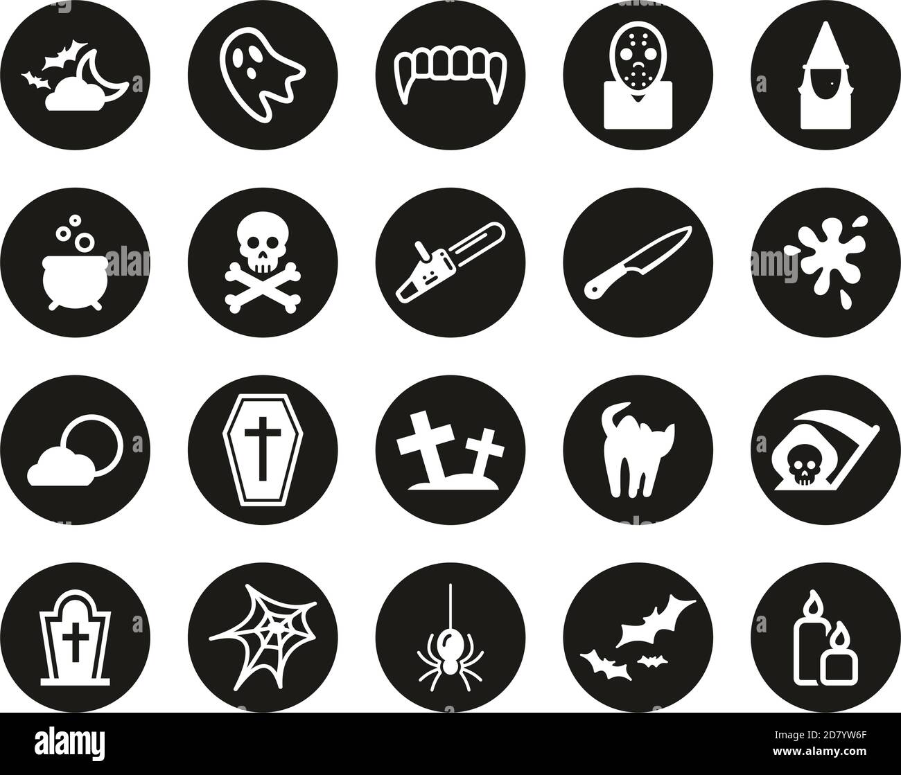 Horror Or Scary Icons White On Black Flat Design Circle Set Big Stock ...