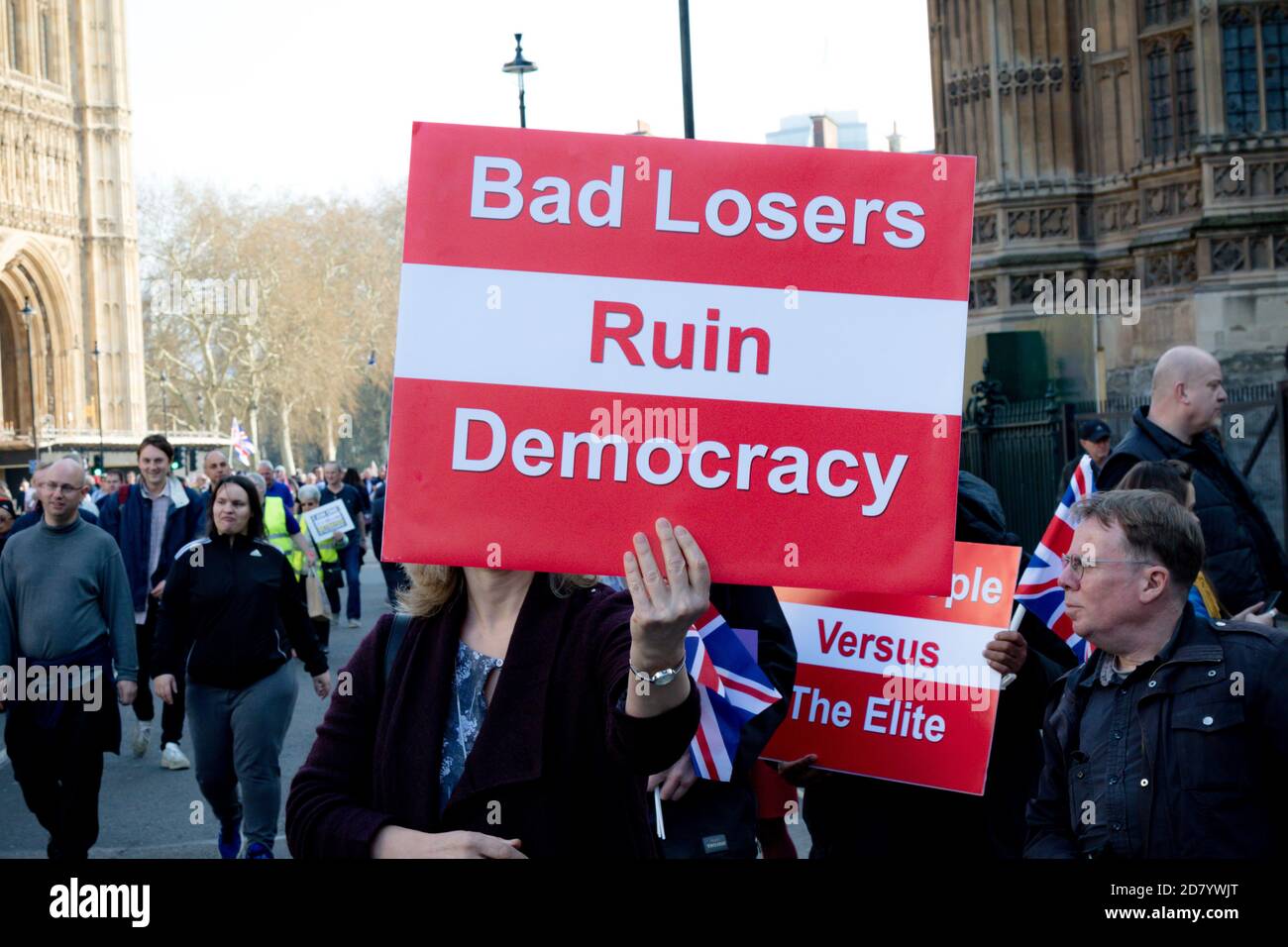 London, United Kingdom, March 29th 2019:- Pro Brexit marchers outside ...
