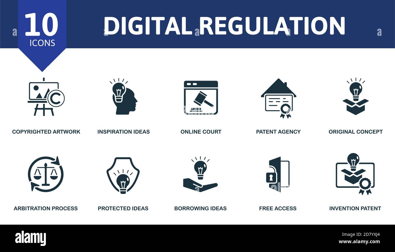 Digital Regulation icon set. Collection contain copyrighted artwork ...