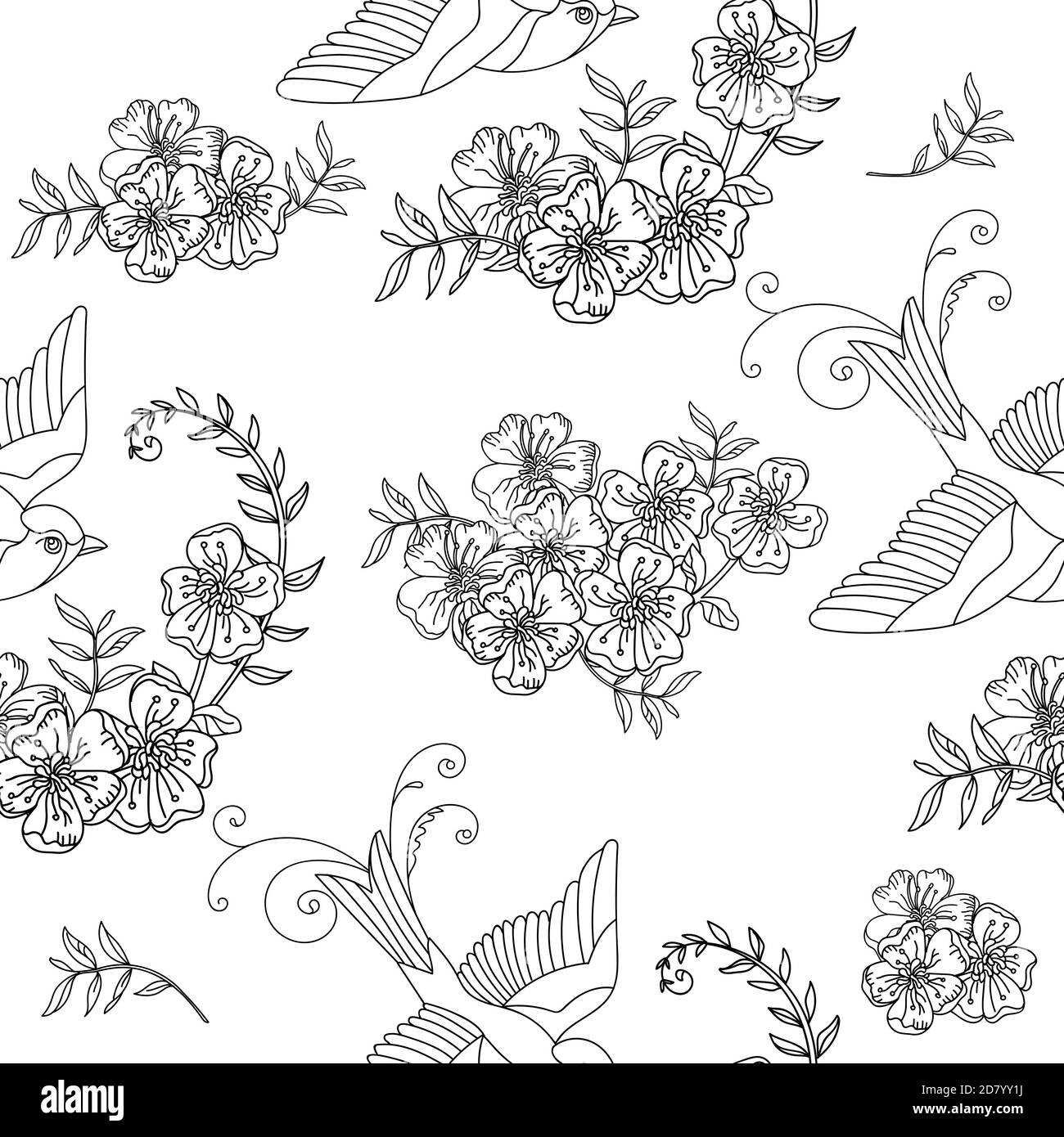Seamless pattern flowers outline Cut Out Stock Images & Pictures - Alamy