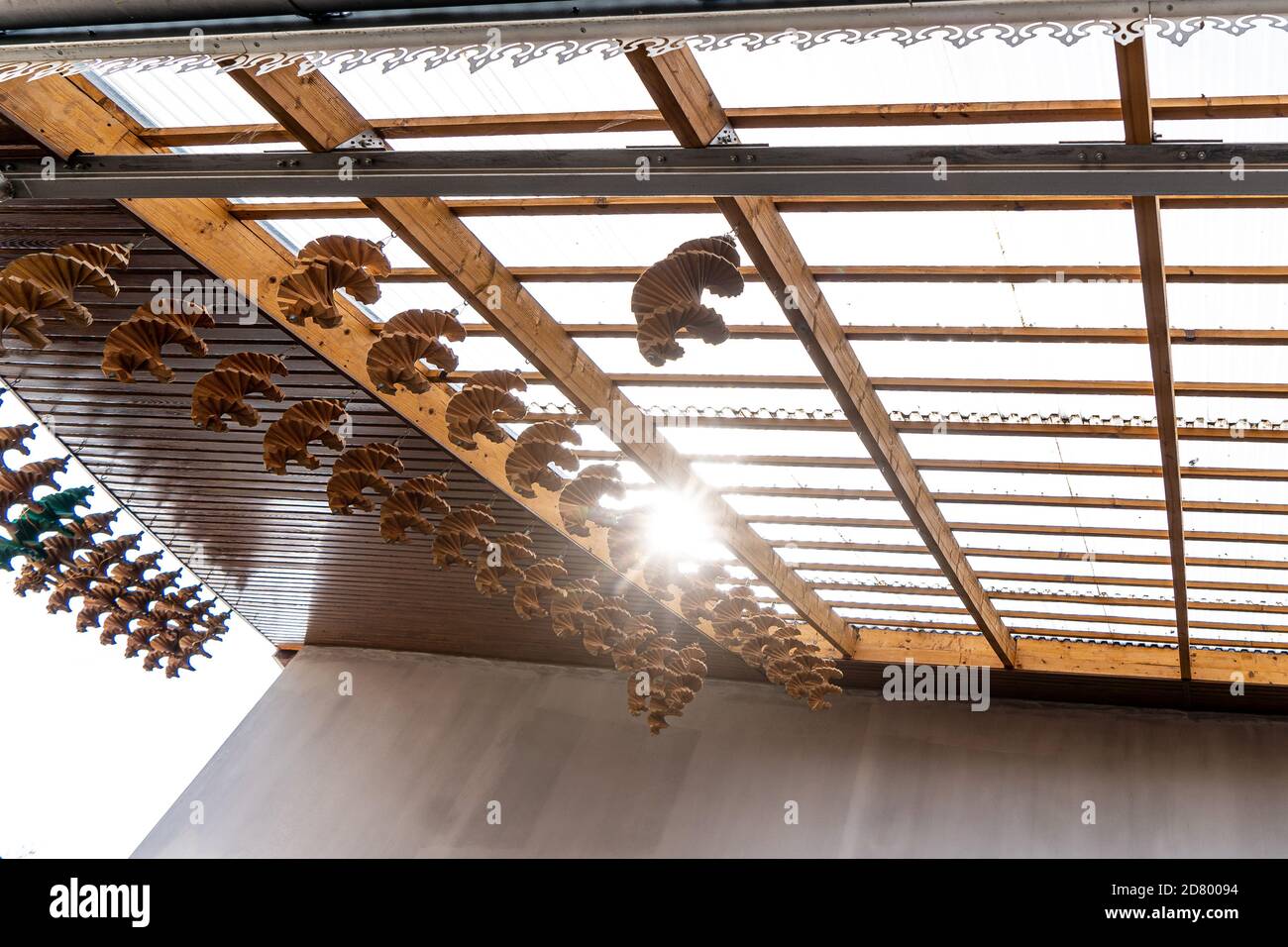 transparent glass roof wooden decorative panel attic house Stock Photo ...