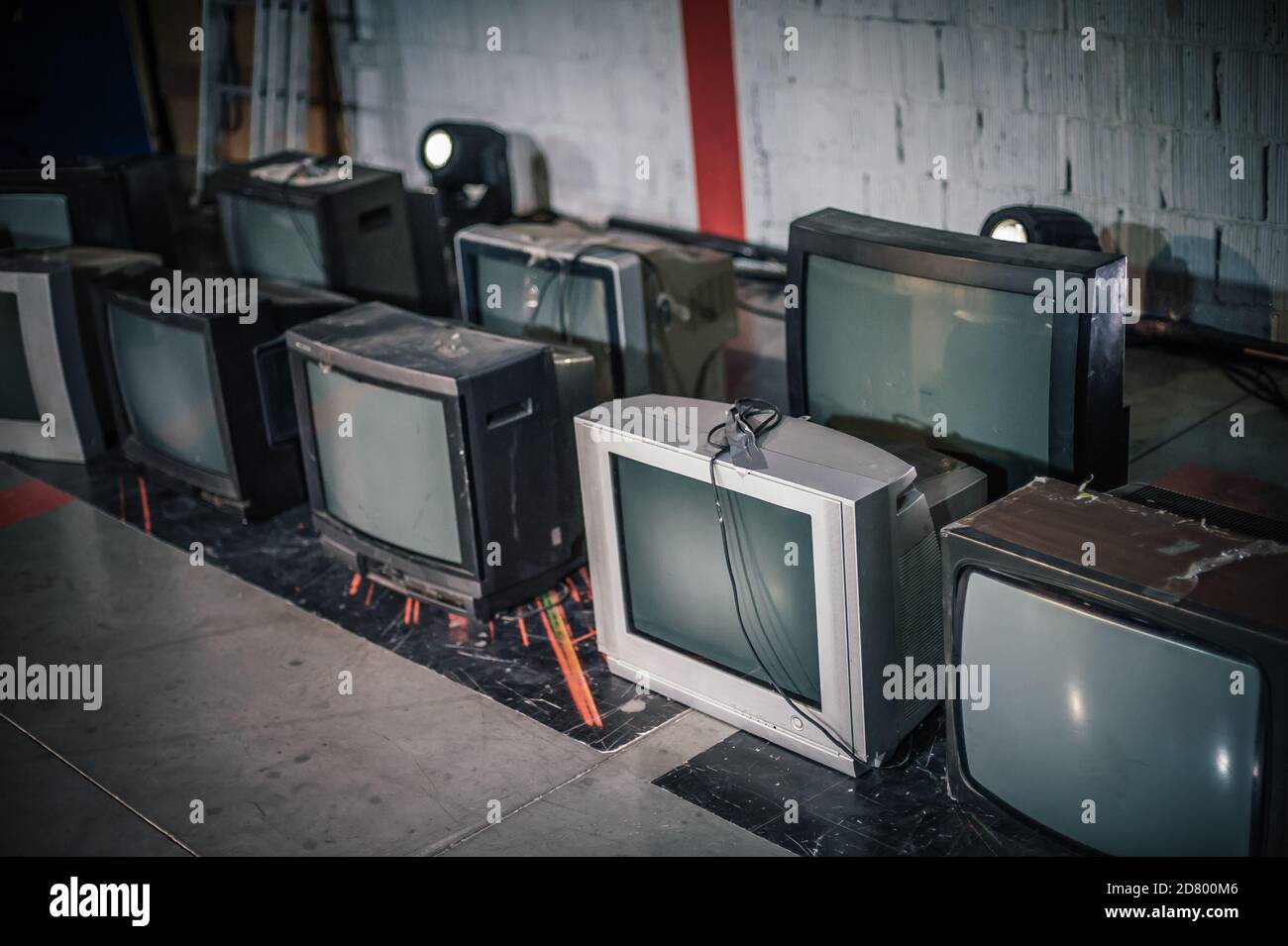 Stack of retro vintage televisions stacked. Lifestyle details, old TV ...