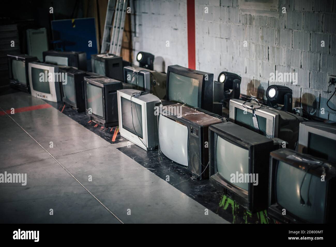 Stack of retro vintage televisions stacked. Lifestyle details, old TV ...