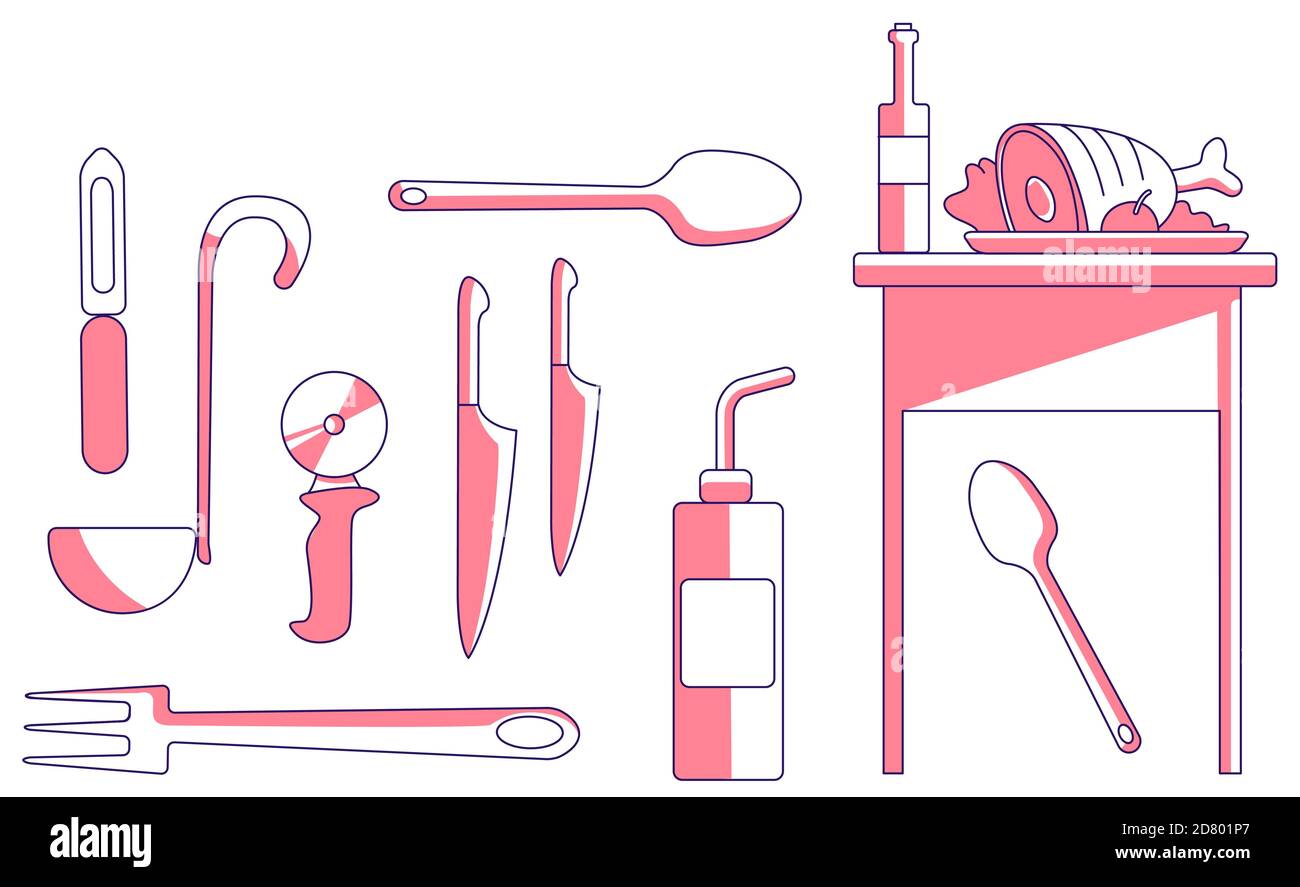 Culinary items red linear objects set Stock Vector Image & Art - Alamy