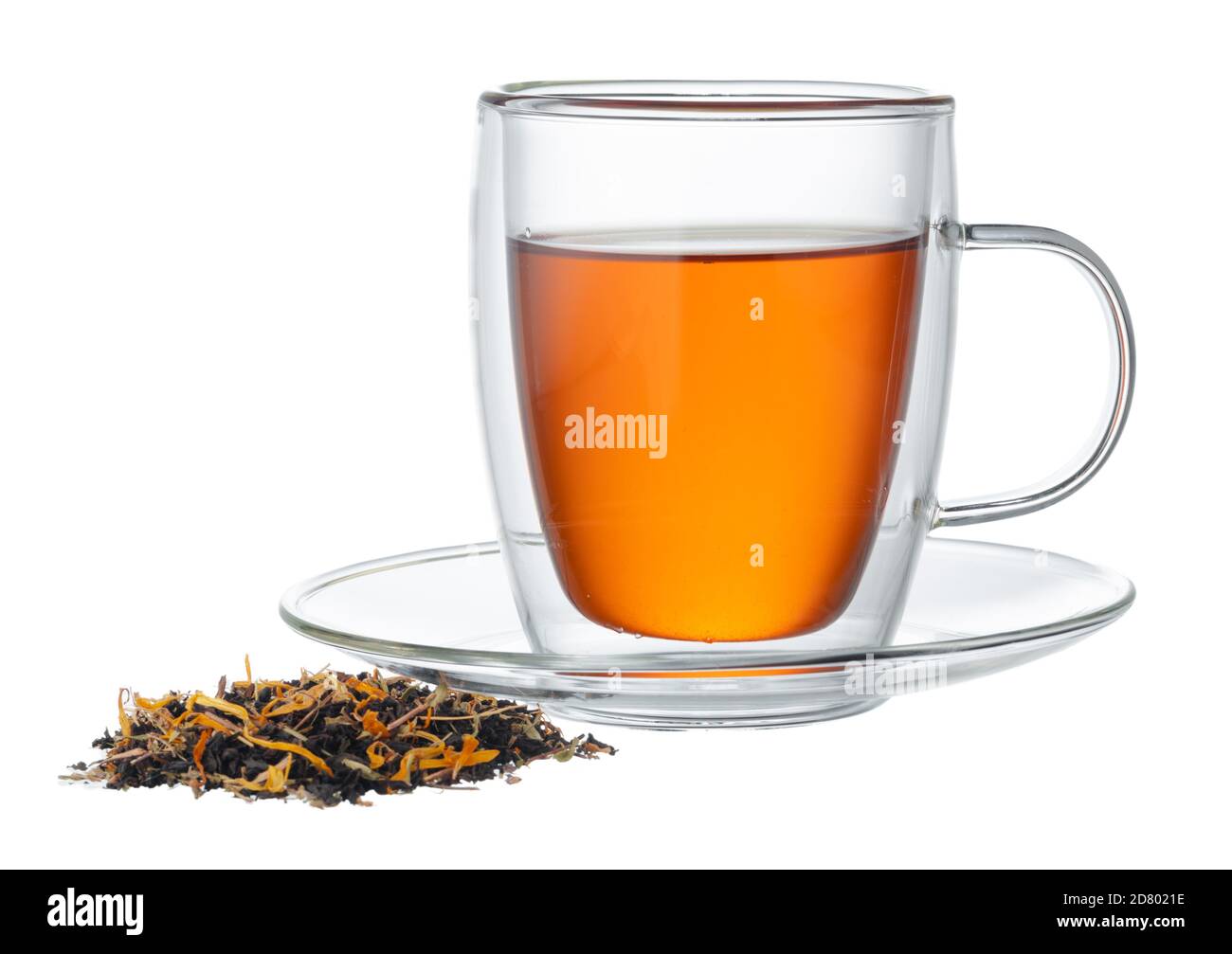 Glass cup of tea with dry tea leaves isolated on white Stock Photo - Alamy