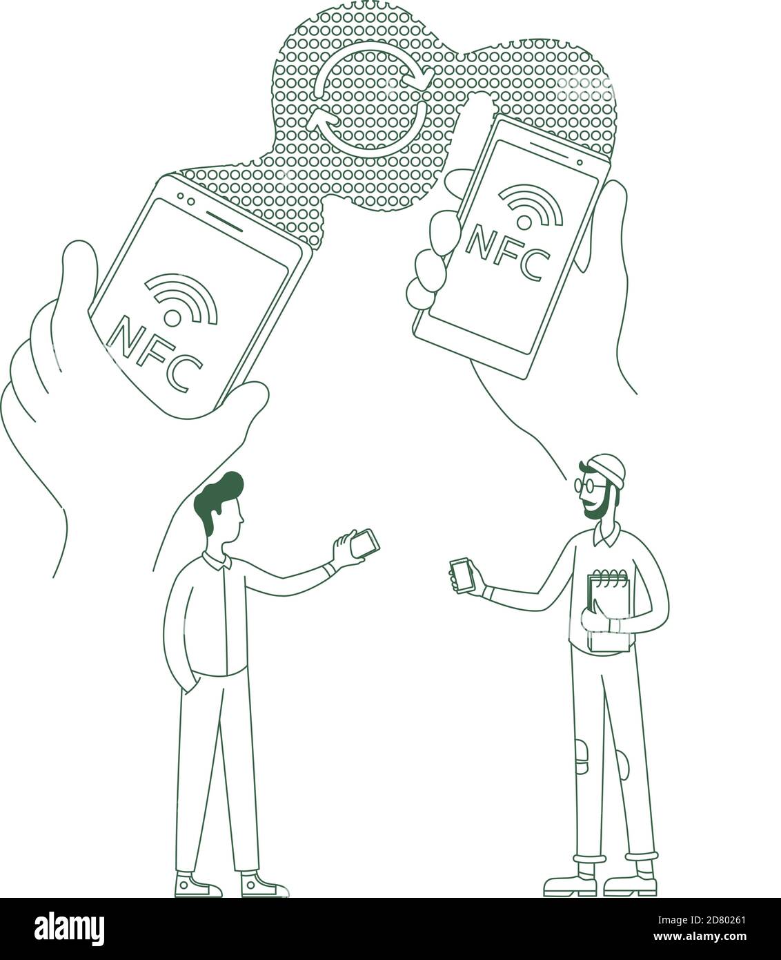 Info exchange, file sending thin line concept vector illustration Stock ...