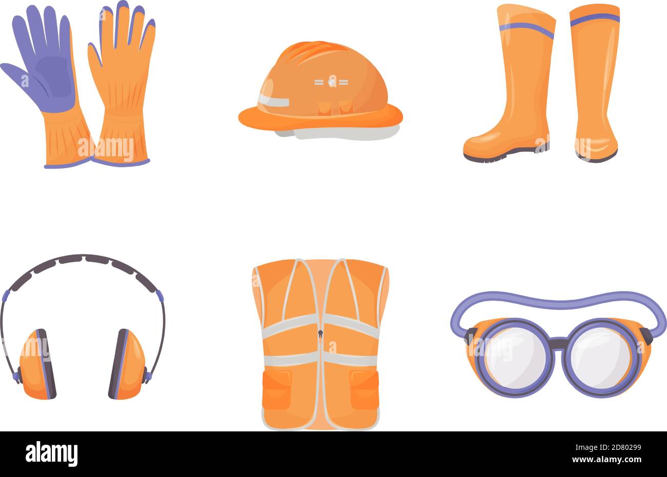 Worker personal protective equipment flat color vector objects set ...