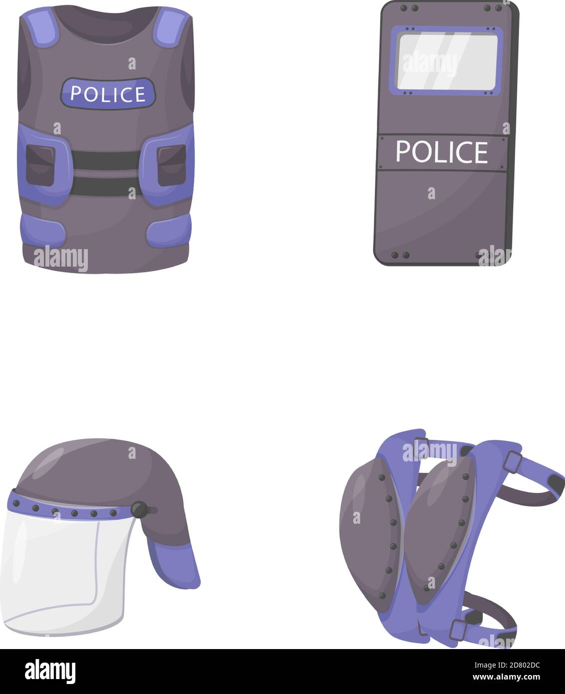 Police personal protective equipment flat color vector objects set ...