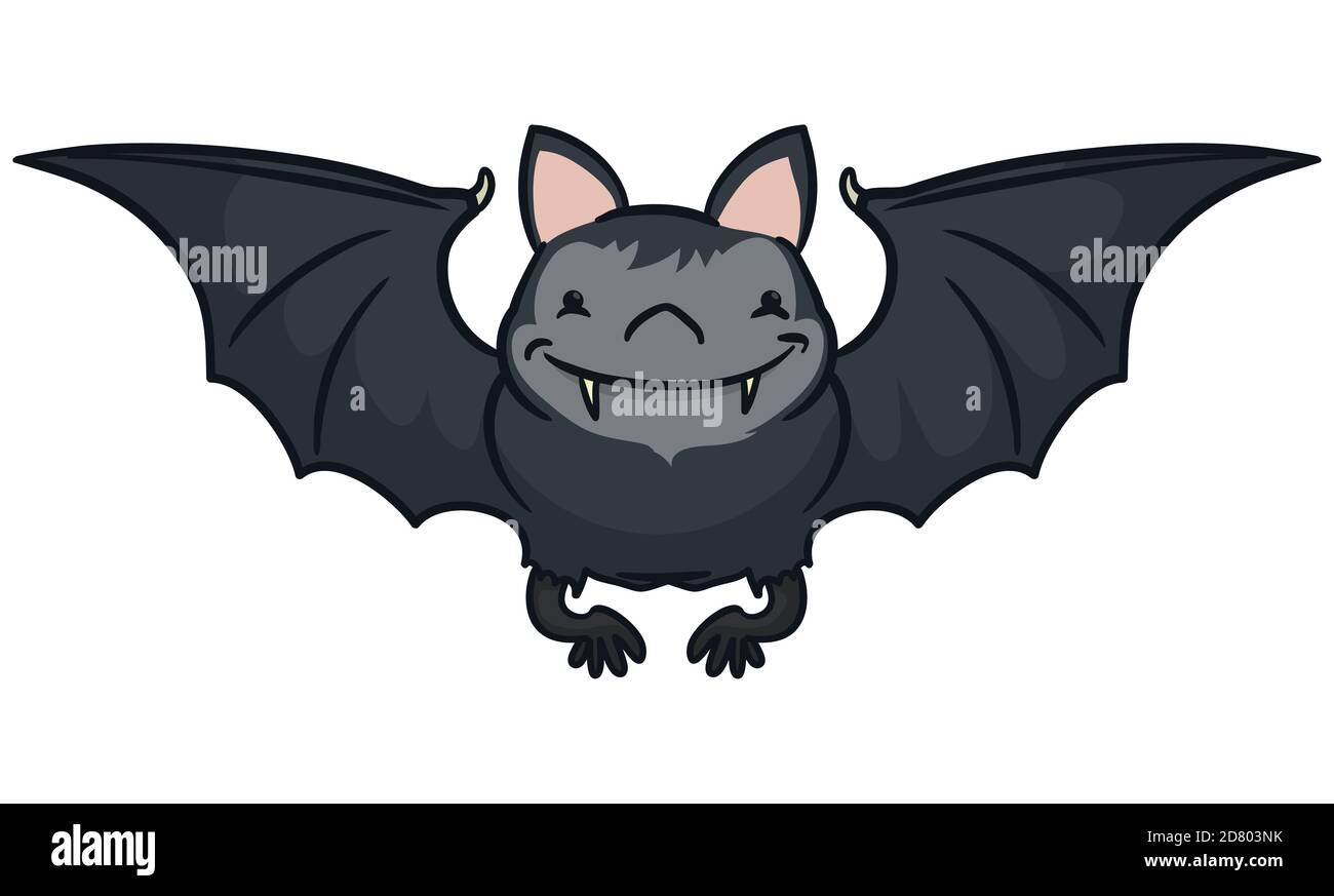 Flying cute bat in cartoon style with dark fur, isolated over white ...