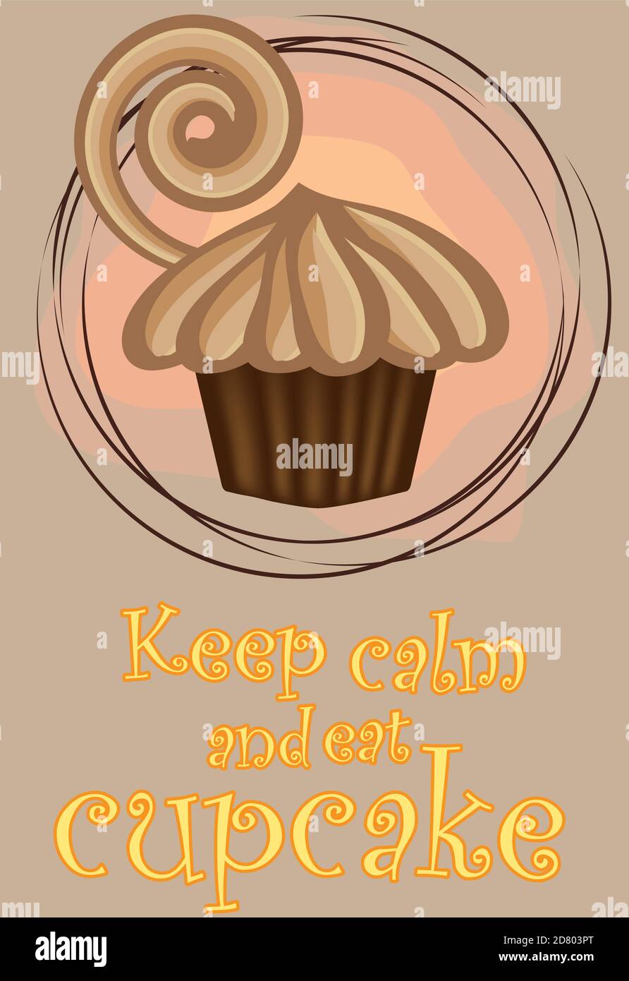 Decorative card with cupcakes and positive quote 'Keep calm and eat ...