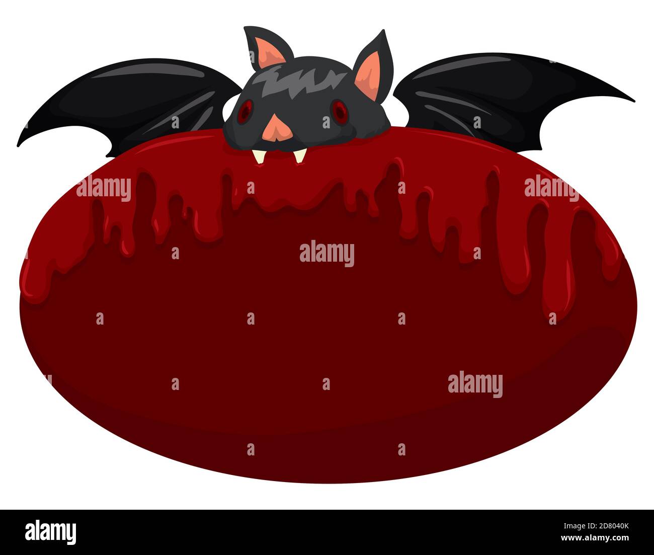 Dark vampire bat biting a sign with bloody design, isolated over white ...