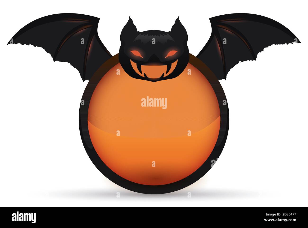 Orange glossy round button decorated with fierce bat head and spread ...