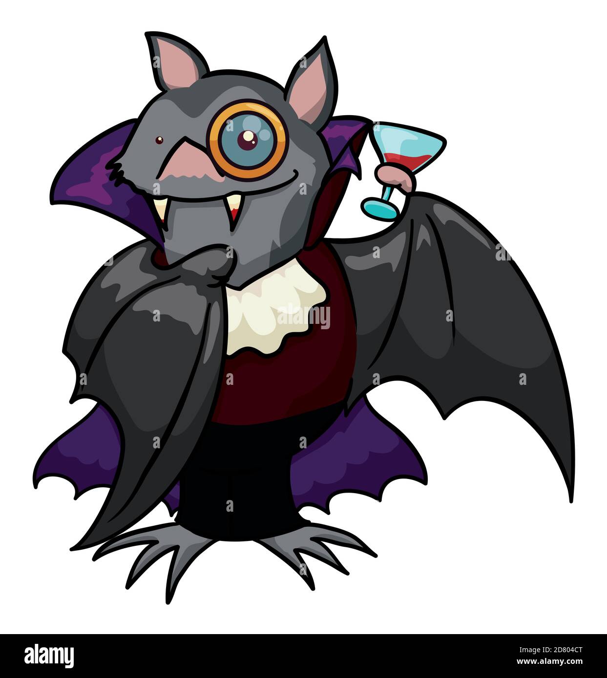 Elegant vampire bat wearing cape with collar and monocle, holding a ...