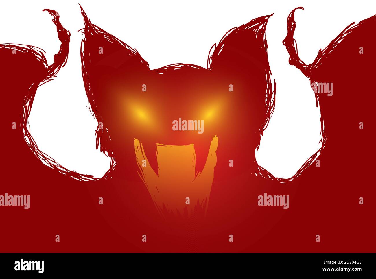 Ferocious vampire red silhouette in hand drawn style with menacing ...