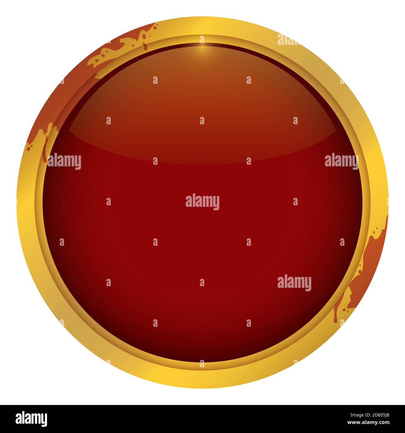 Golden frame with bloody stains and red button, isolated over white ...