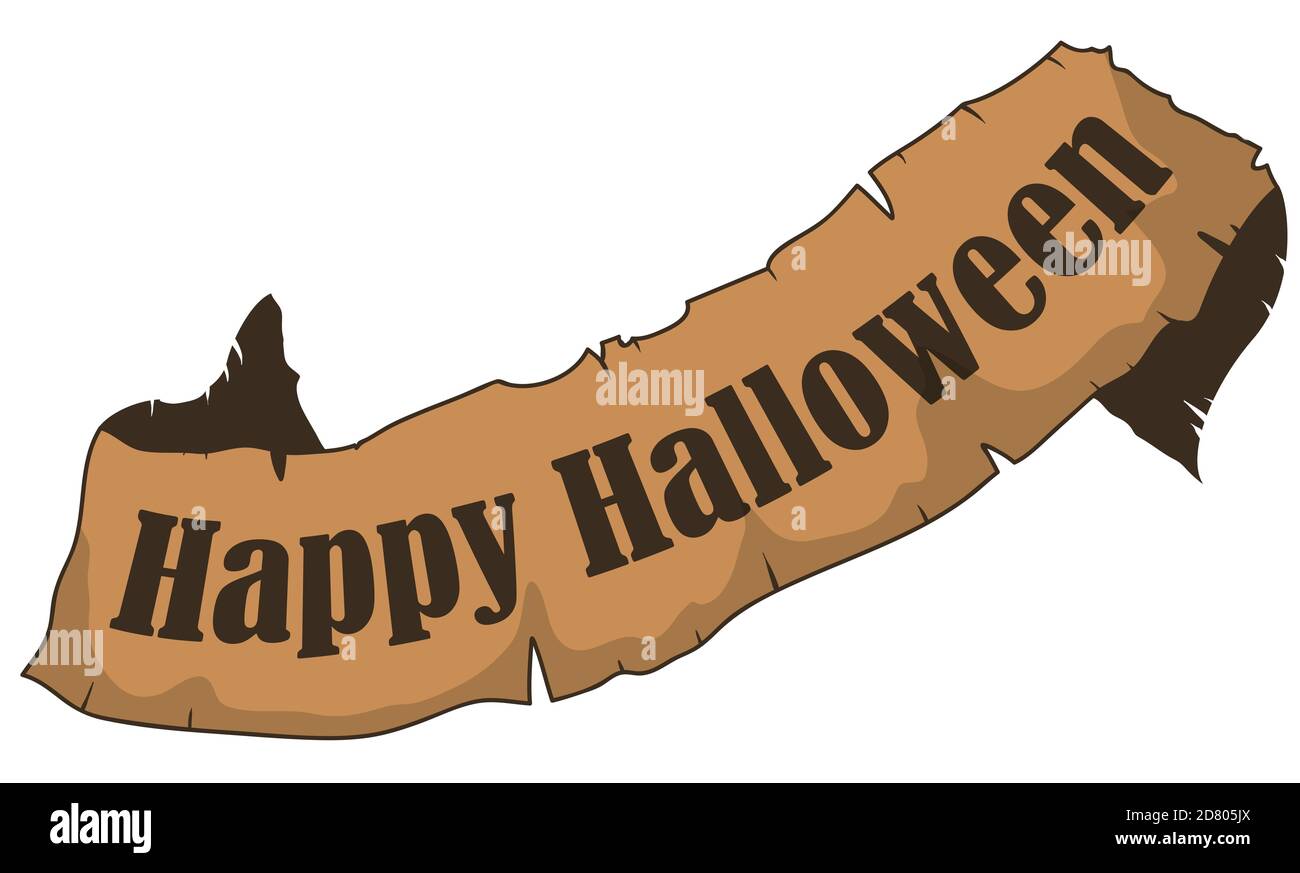 Ragged ribbon with Happy Halloween greeting inside of it, isolated over ...