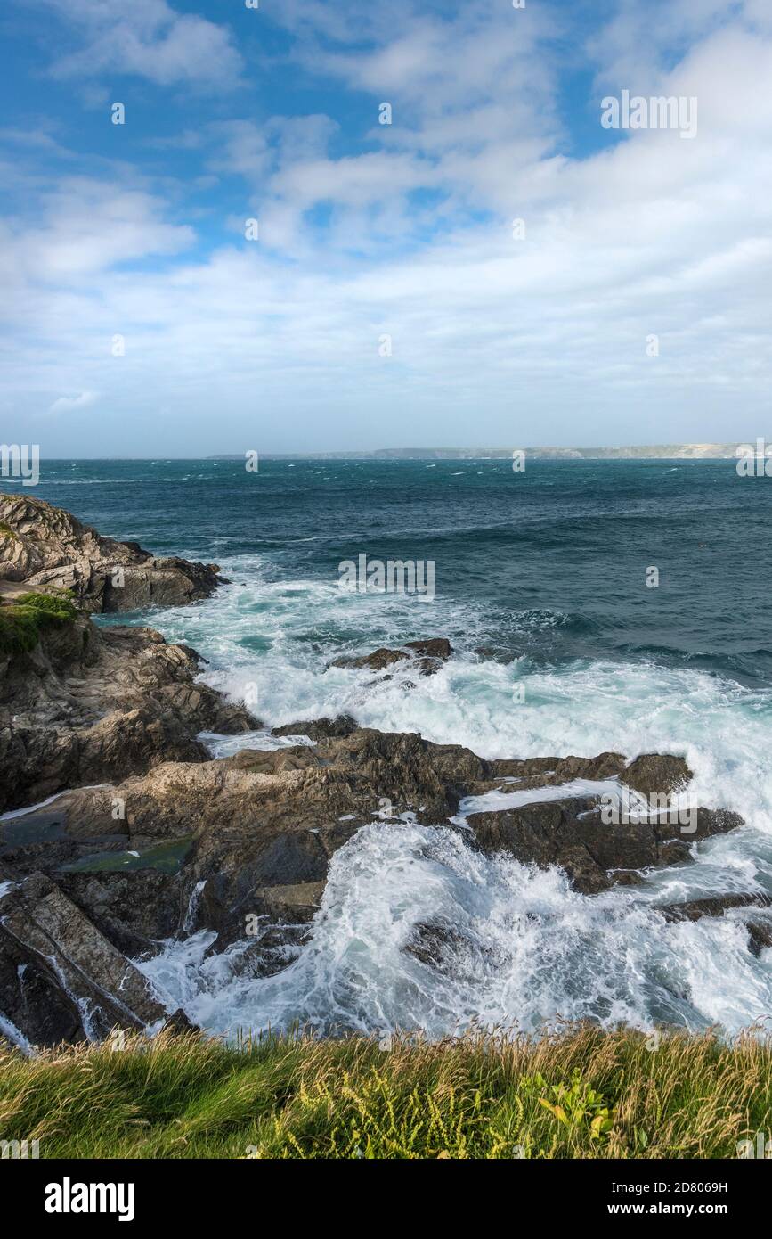 View over Watergate Bay from Towan Head on the Newquay coast in ...
