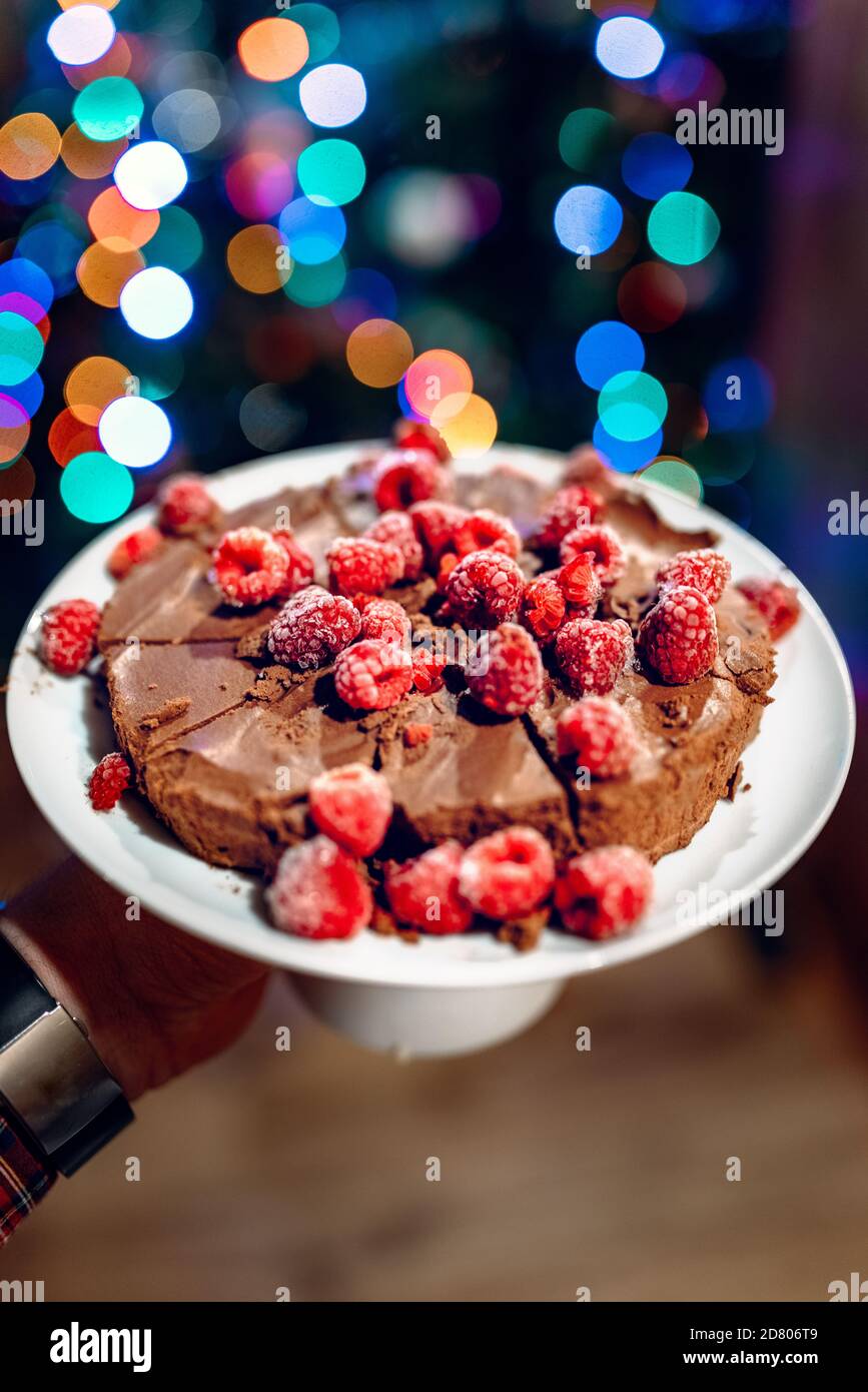 chocolate cake with raspberries Stock Photo - Alamy