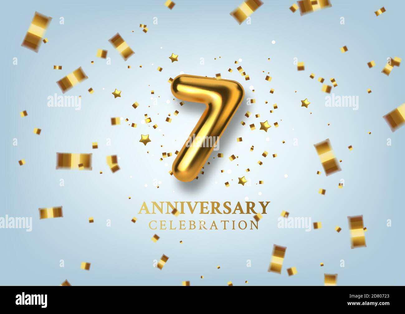 7th Anniversary celebration. Number in the form of golden balloons ...