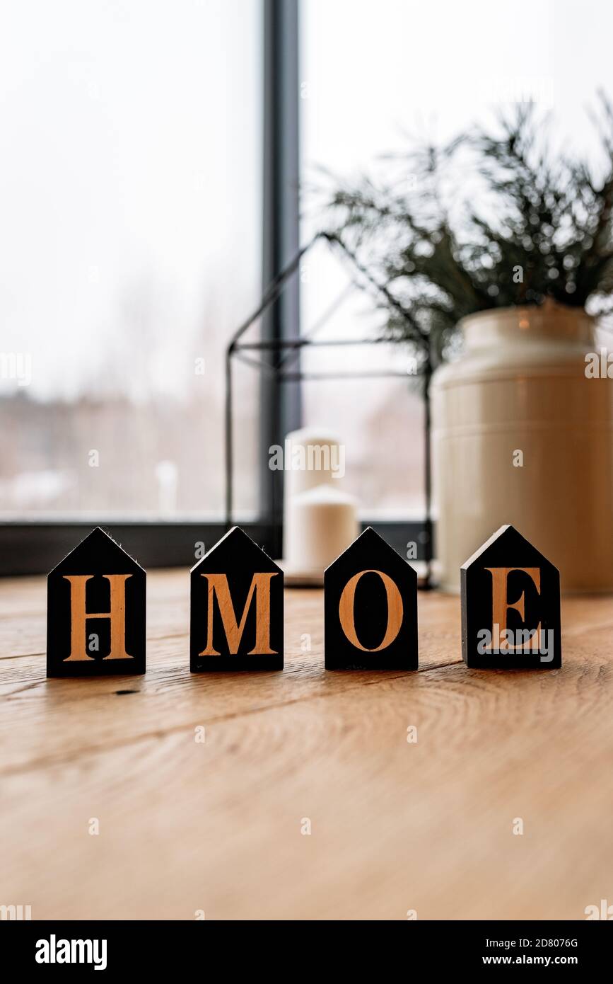 the inscription house made of blocks Stock Photo - Alamy