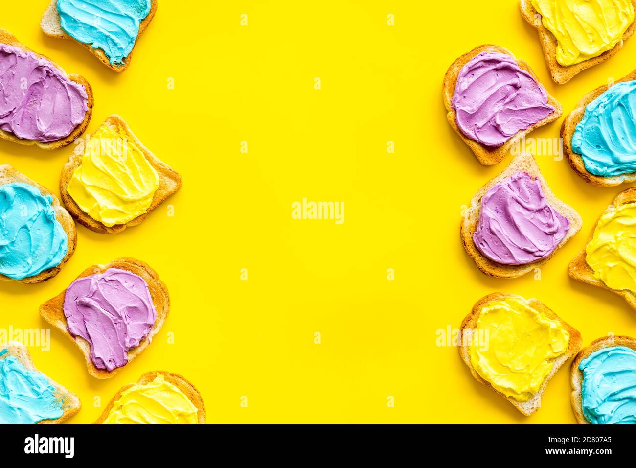 Unicorn colored toast bread slices. Food background, top view Stock ...