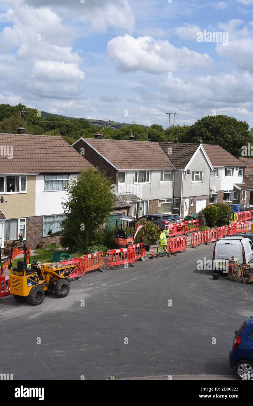 Trench digging in existing pavements to be ready to instal Virgin high ...