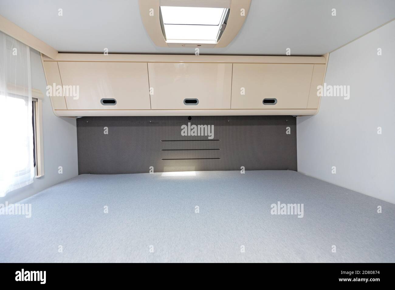 Big Bed in Mobile Home Camper Bedroom Stock Photo - Alamy