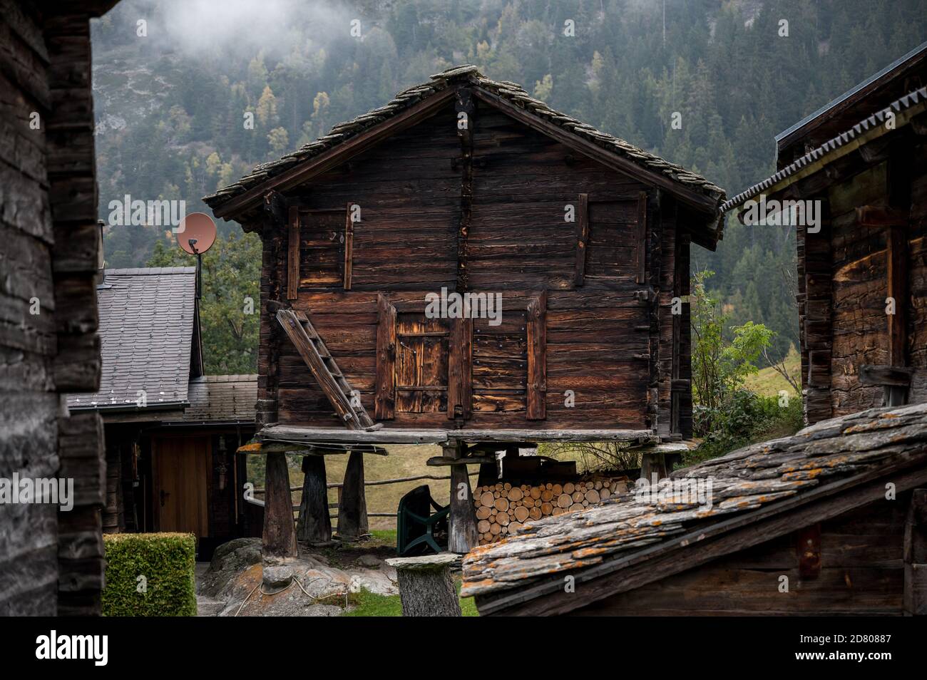 old traditional wooden hut in Finnen, Valais Stock Photo - Alamy