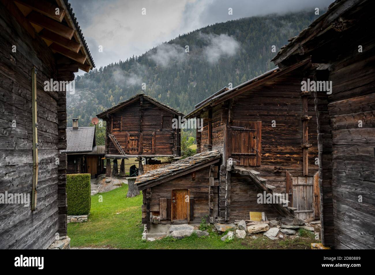 typical traditional wooden houses in the village of Finnen in Upper ...