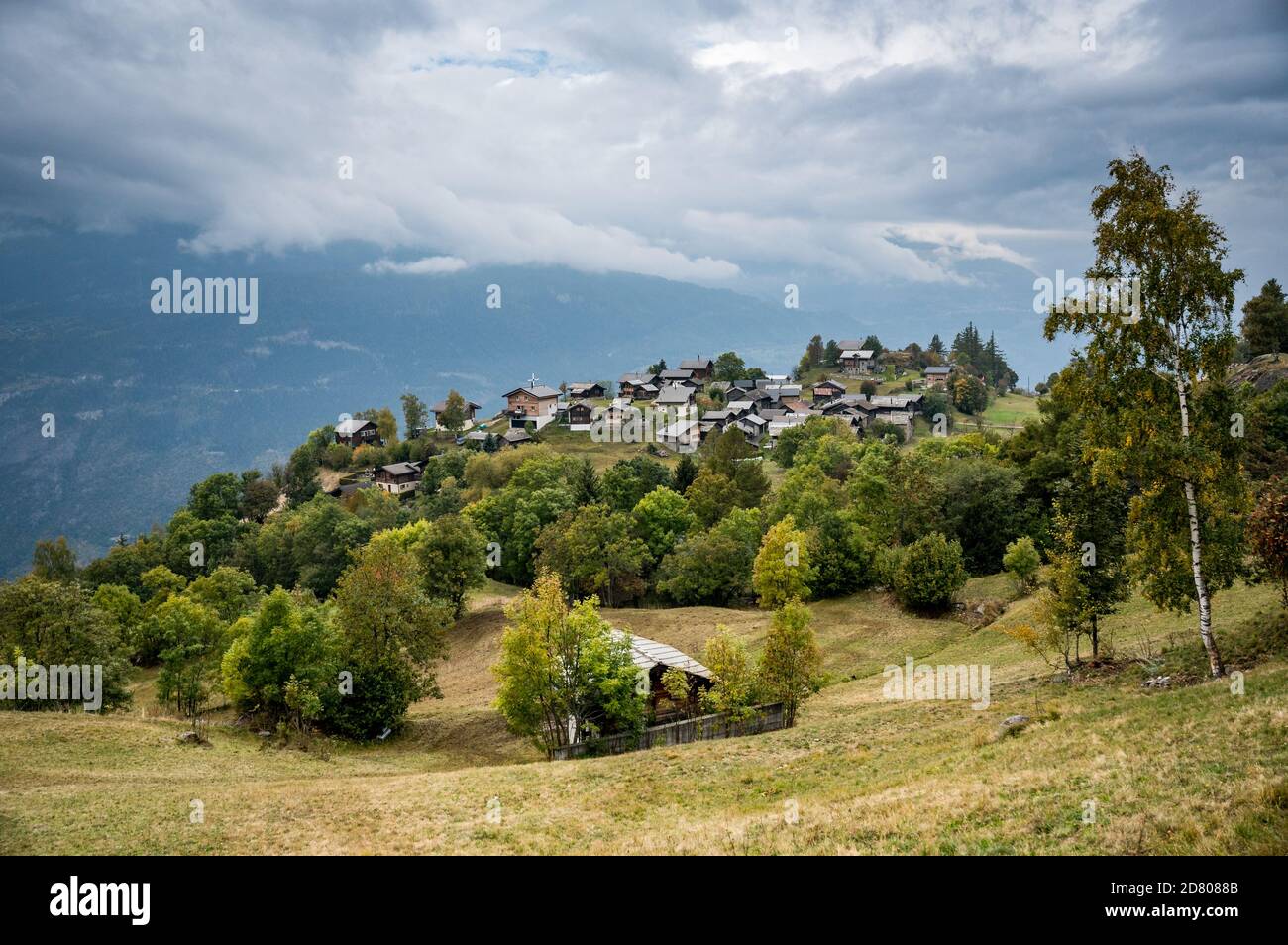 typical traditional village of Finnen in Upper Valais Stock Photo - Alamy