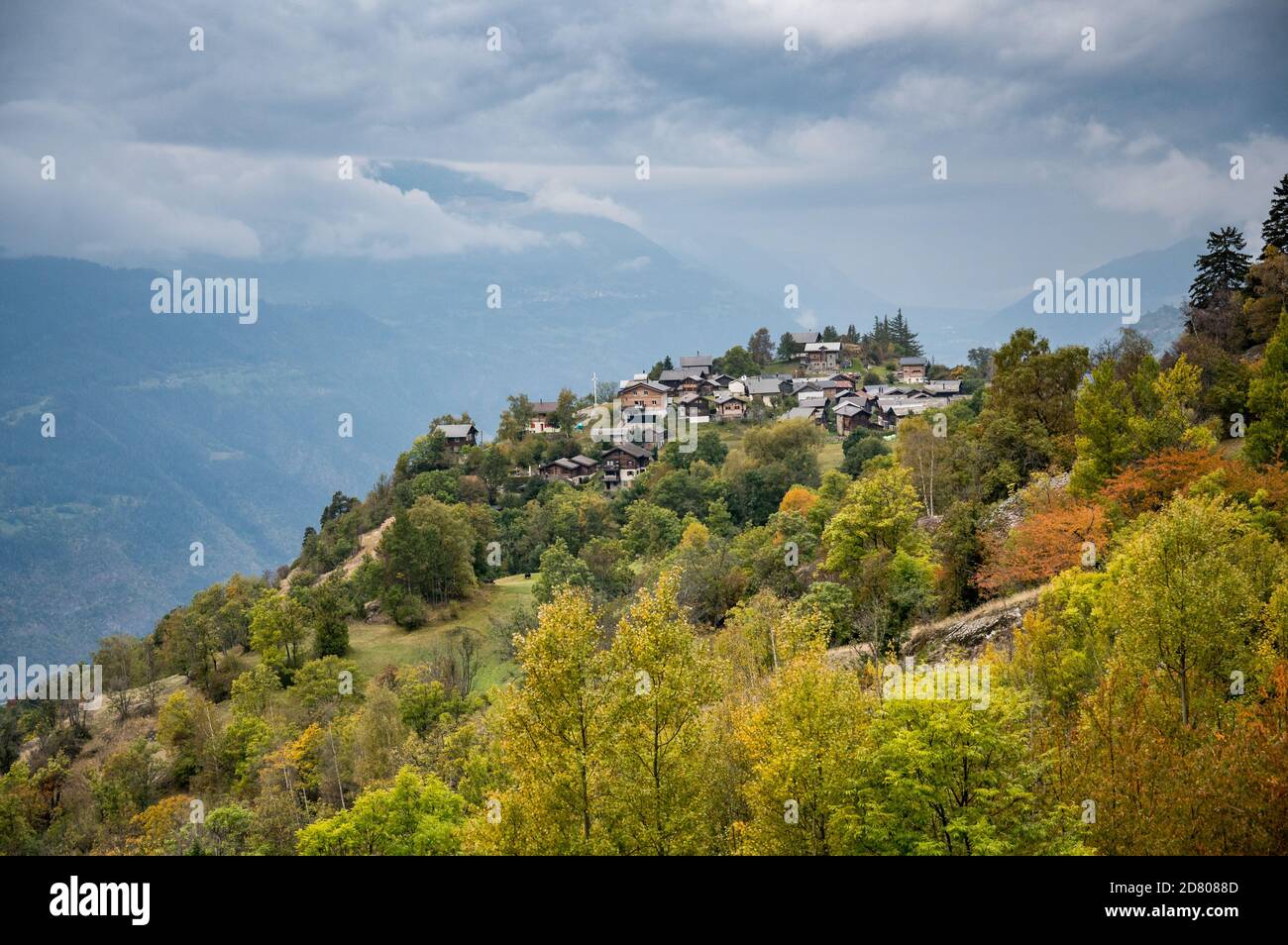 typical traditional village of Finnen in Upper Valais Stock Photo - Alamy